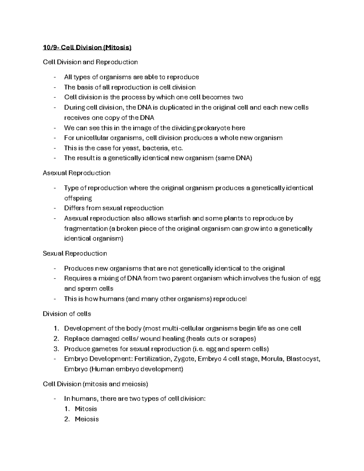 Cell Division: Understanding Mitosis and Meiosis Processes - 10/9- Cell ...