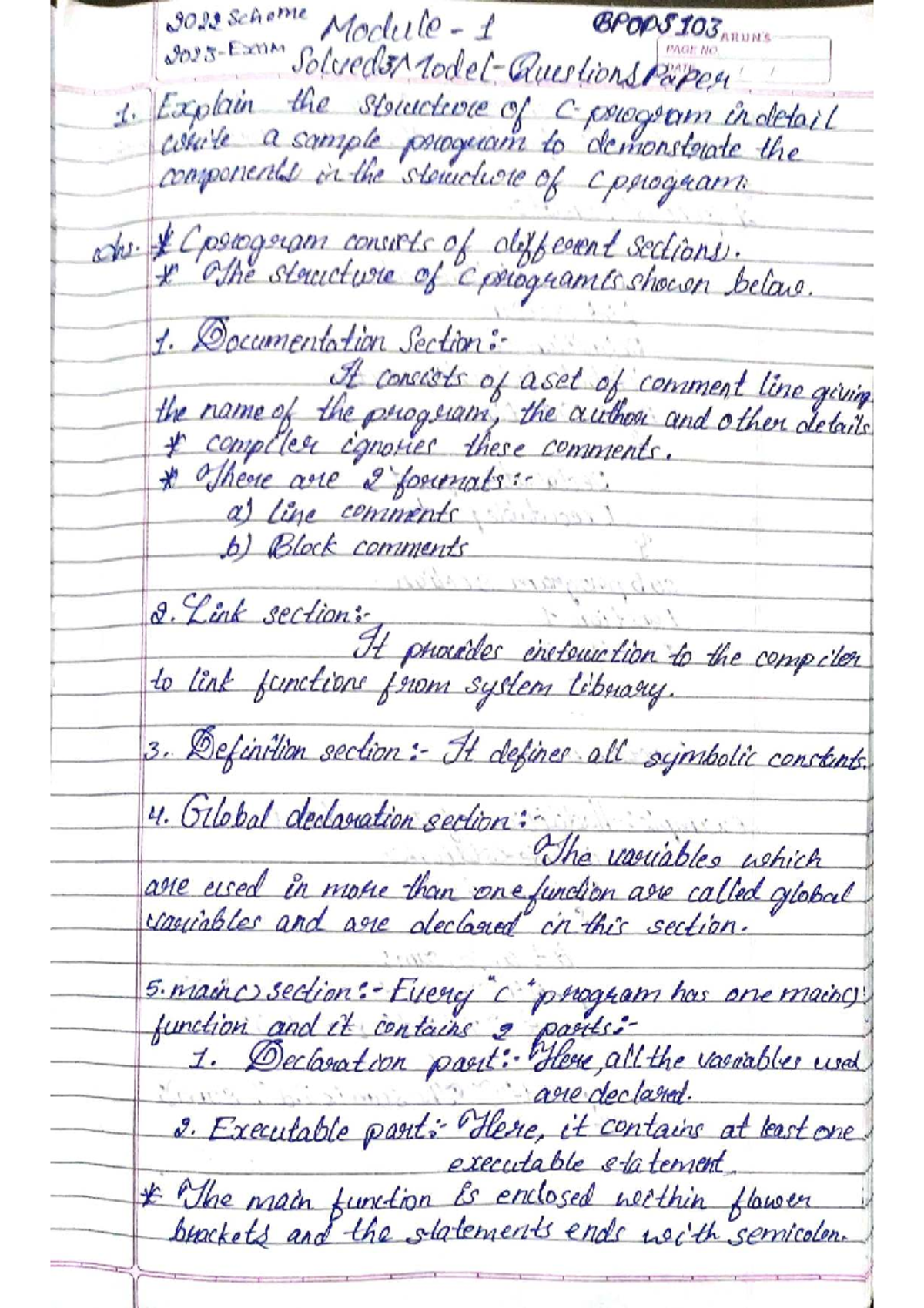 Most important questions and answers of BPOPS103 C program and solved model - Studocu