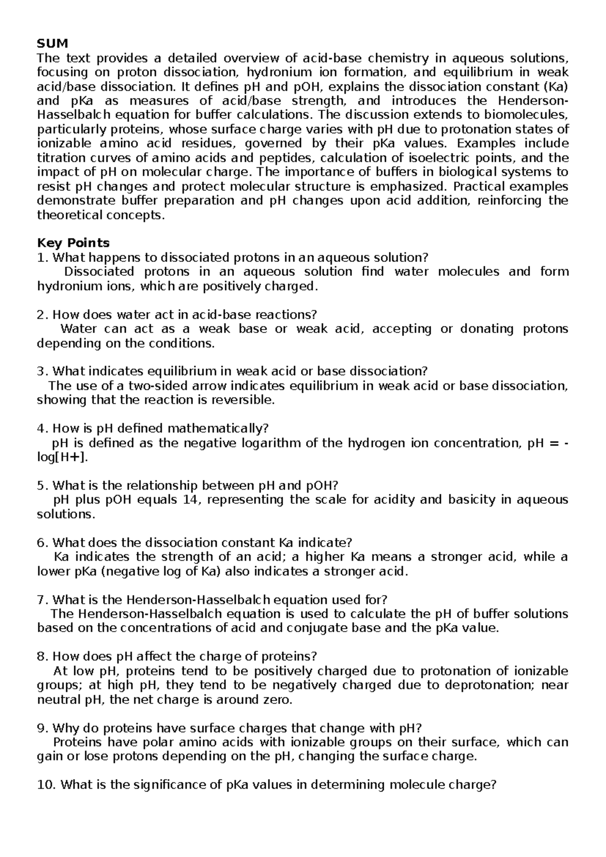 Gen2 CH2 Summary & Key Points on Aqueous Chemistry - Studocu