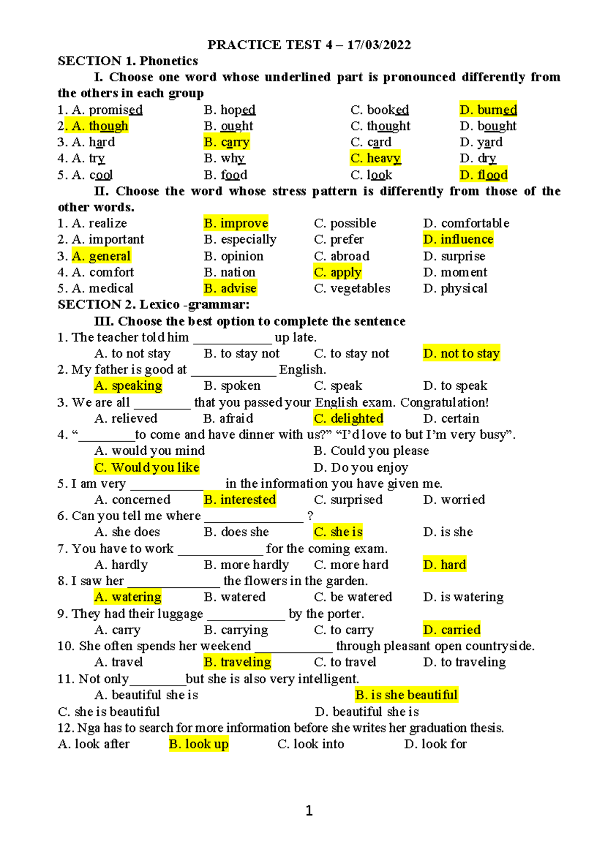 CLB 8 - Practice TEST 4- 17032022 - PRACTICE TEST 4 – 17/03/ SECTION 1 ...