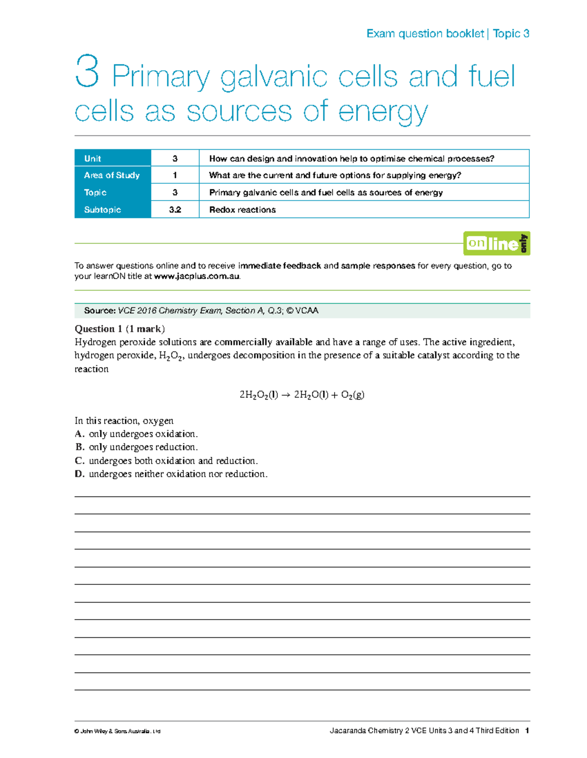 Ch3: Galvanic & Fuel Cells for Energy - VCAA Questions & Solutions ...