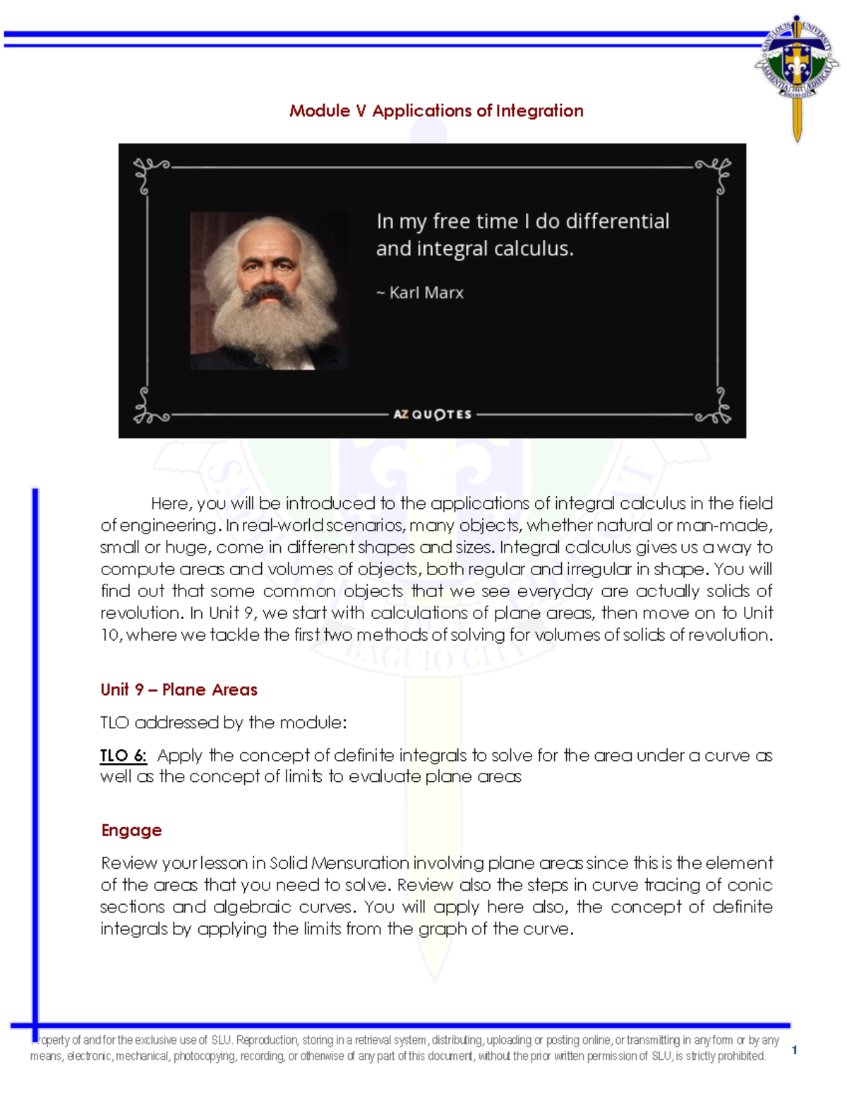 Module 5 integral calculus - Property of and for the exclusive use of ...