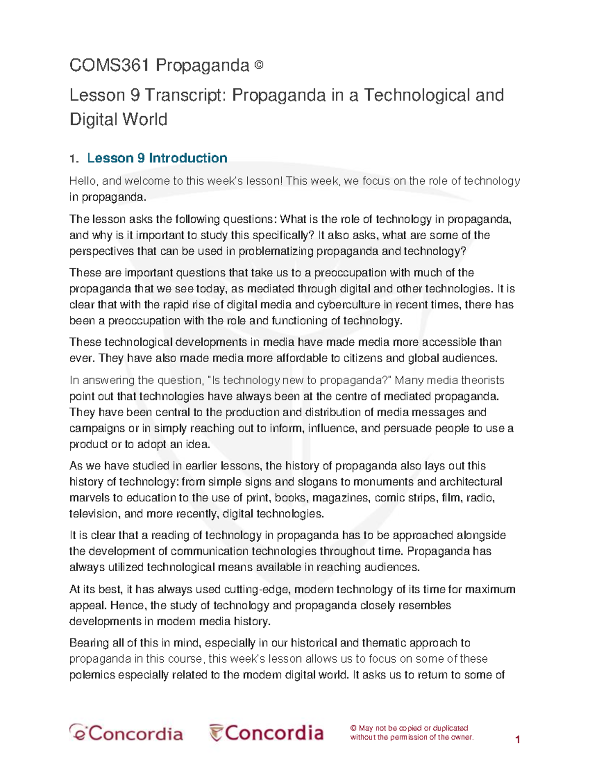 COMS361 Lesson 9: Propaganda in the Digital Age Transcript - Studocu