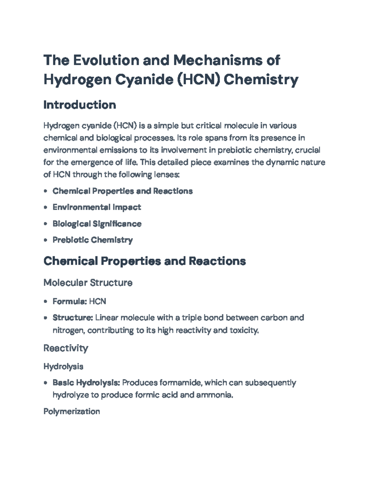 The Evolution and Role of Hydrogen Cyanide (HCN) in Chemistry - The ...