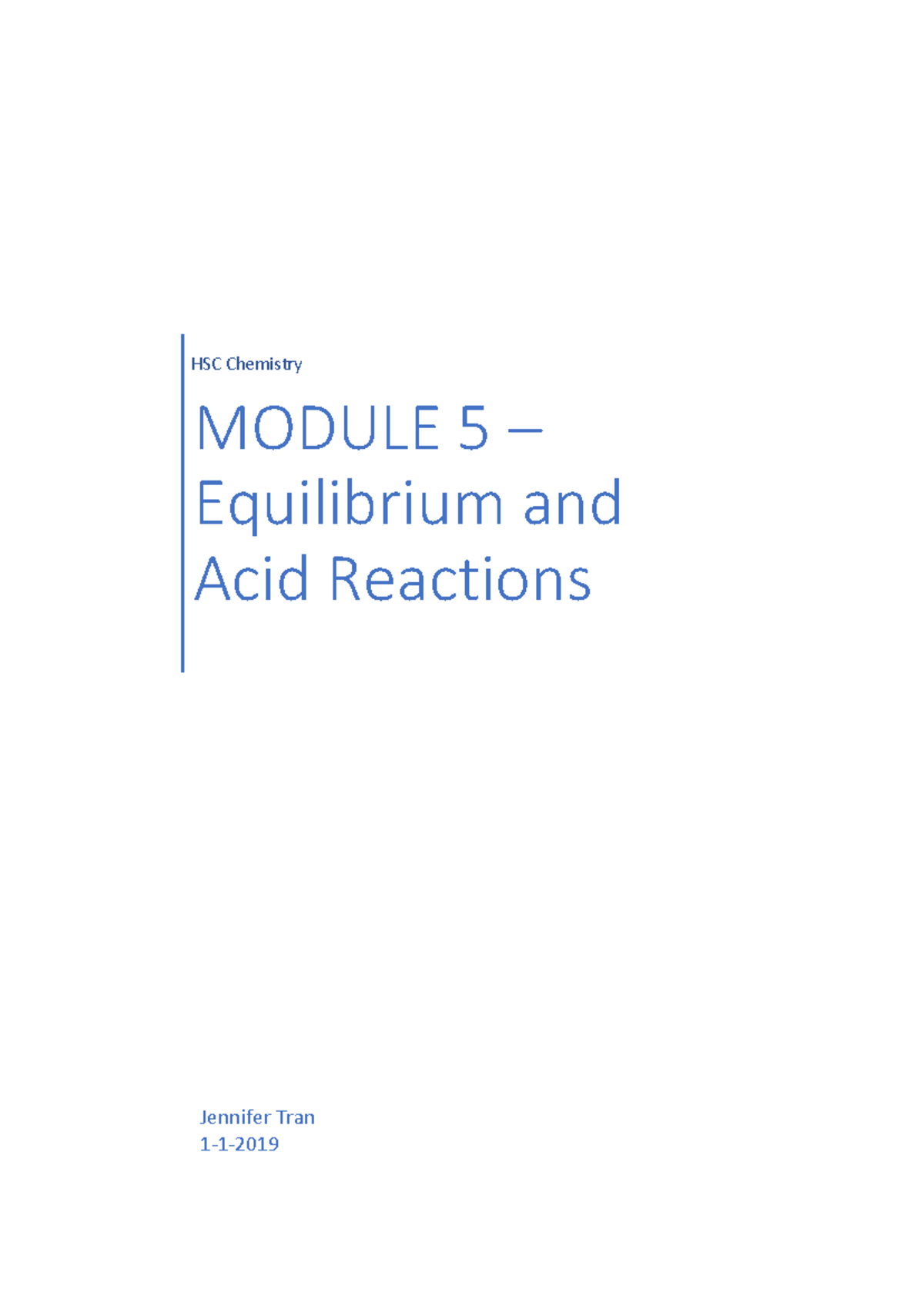 HSC Chemistry MODULE 5 Equilibrium and Acid Reactions - Studocu