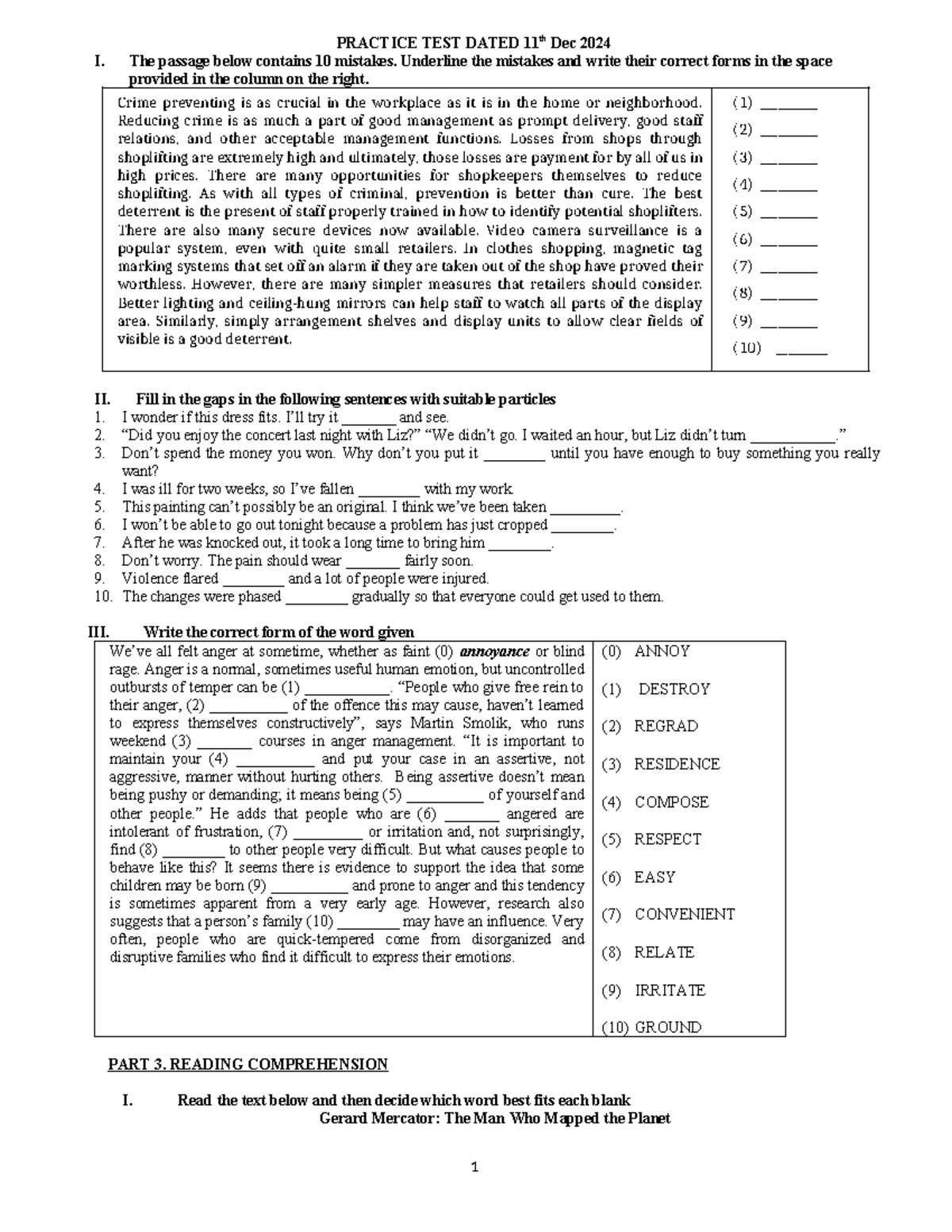 Practice Test: Identifying Mistakes and Language Skills - Jan 2024 ...