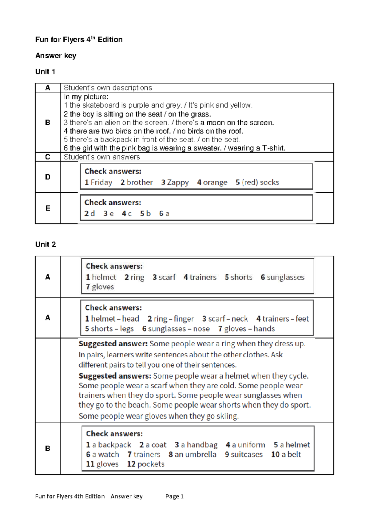 761771188 Fun for Flyers 4th Edition Answer Key for Units 1-38 - Studocu