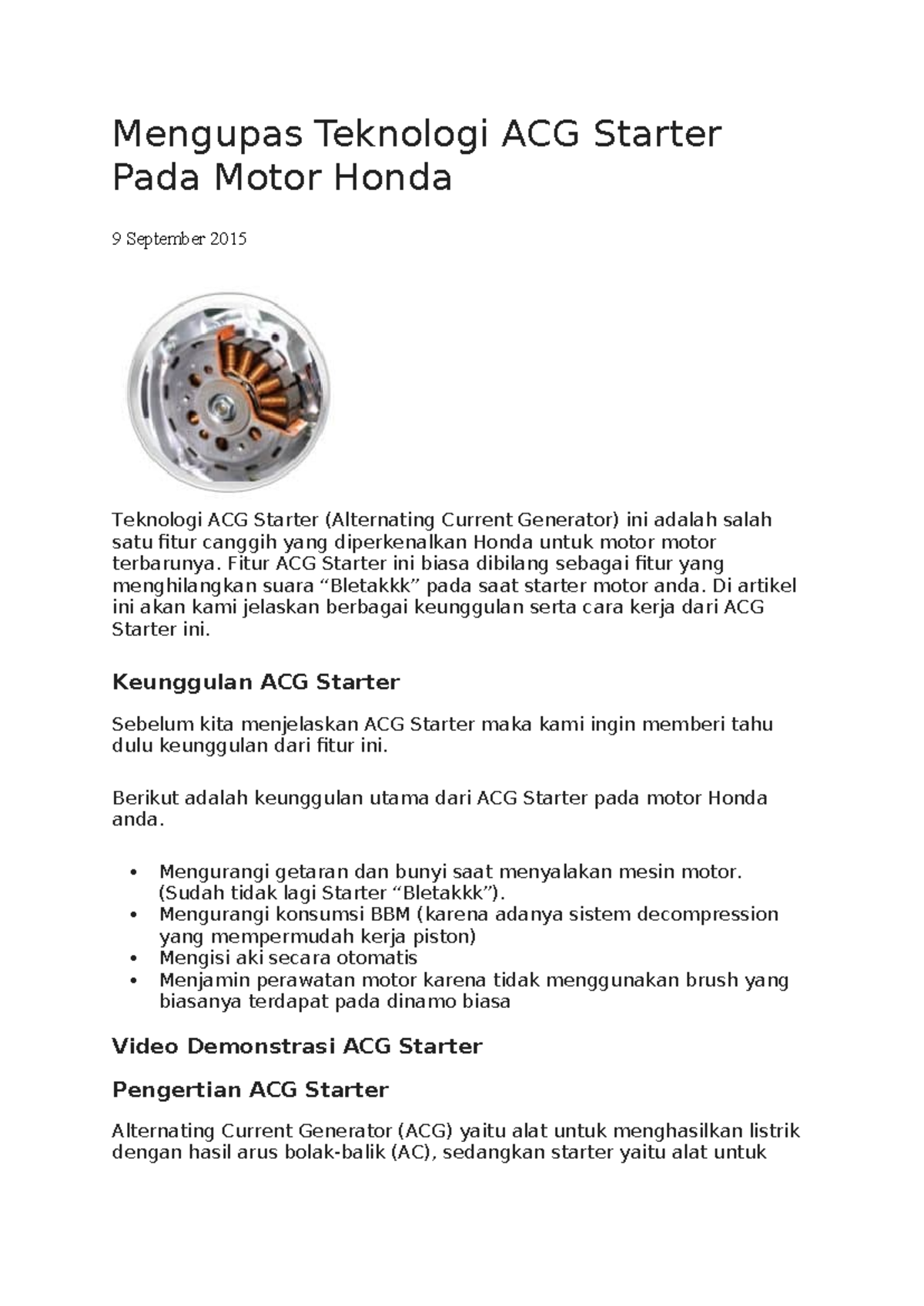 Mengupas Teknologi ACG Starter (Motor Honda) dan Keunggulannya - Studocu
