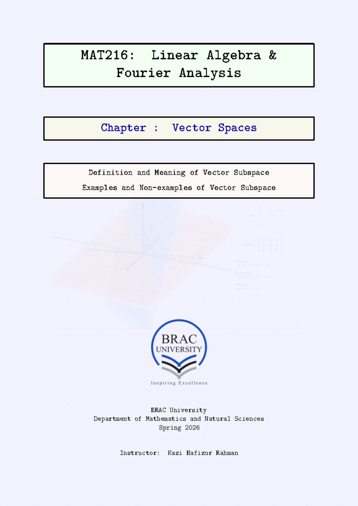 MAT216: Linear Algebra & Fourier Analysis - Lecture 7 Notes - Studocu