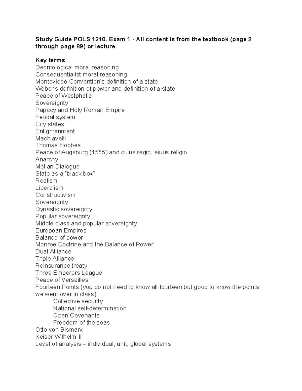 Study Guide POLS 1210: Exam 1 Key Concepts and Theories - Study Guide ...