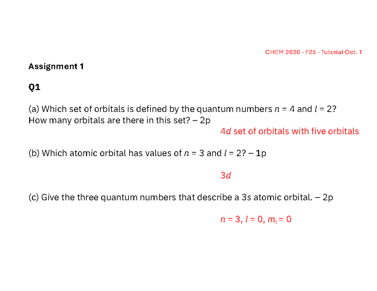 CHEM 2030 F25 Tutorial Assignment 1 Answers and Solutions - Studocu
