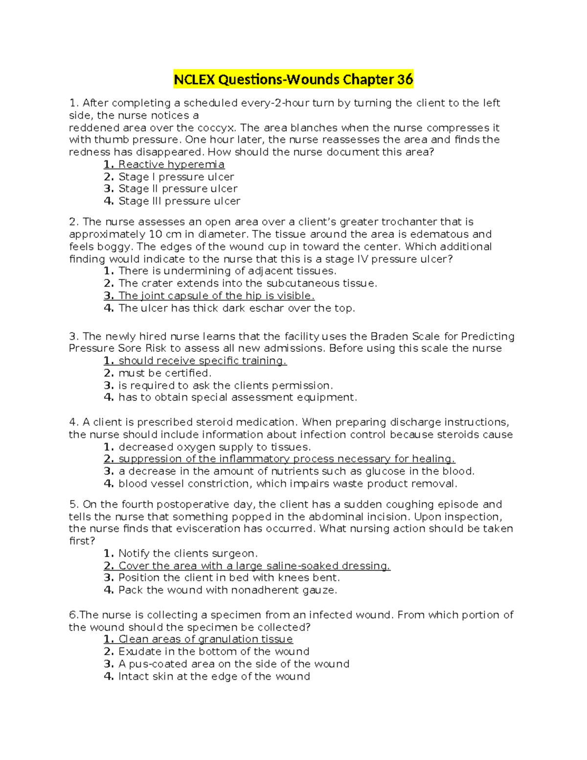 NCLEX Questions: Wounds & Vital Sign Assessment - Test 2 - Studocu