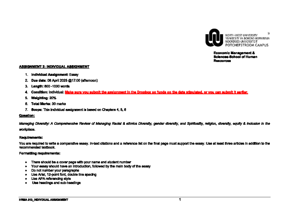 HRMA 212 Individual Assignment: Managing Diversity Essay - Studocu