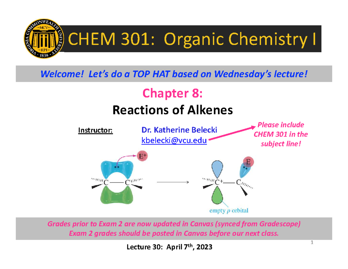 CHEM 301: Organic Chemistry I - Chapter 8: Alkene Addition Reactions ...