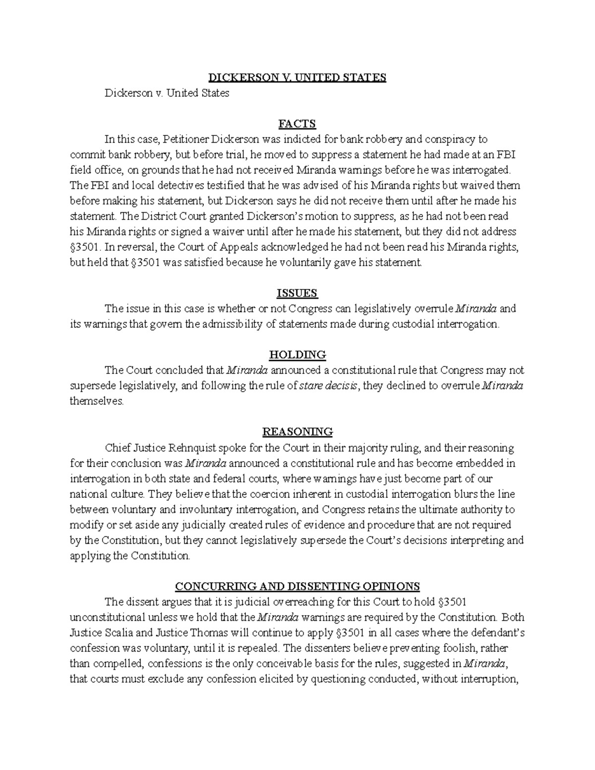 Dickerson v. US Brief - DICKERSON V. UNITED STATES Dickerson v. United ...