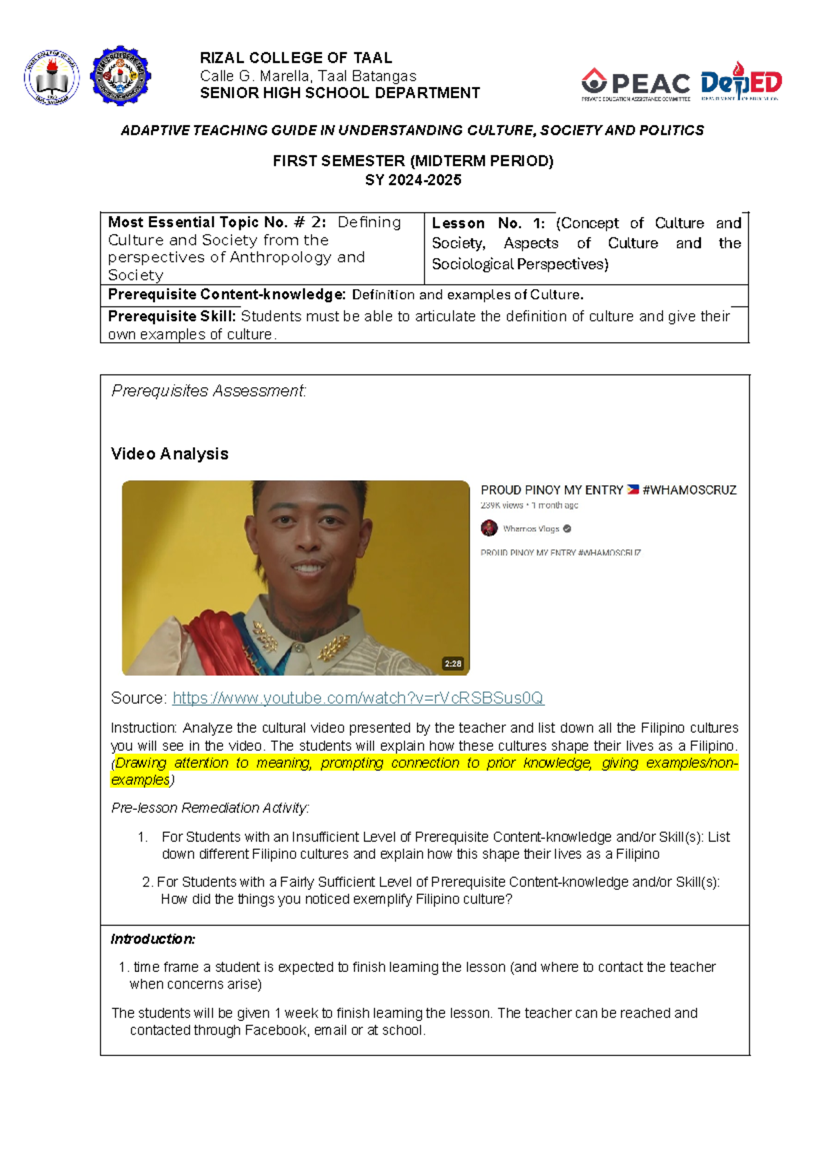 UCSP ATG MET 2 Midterm Lesson 1: Defining Culture & Society - Studocu