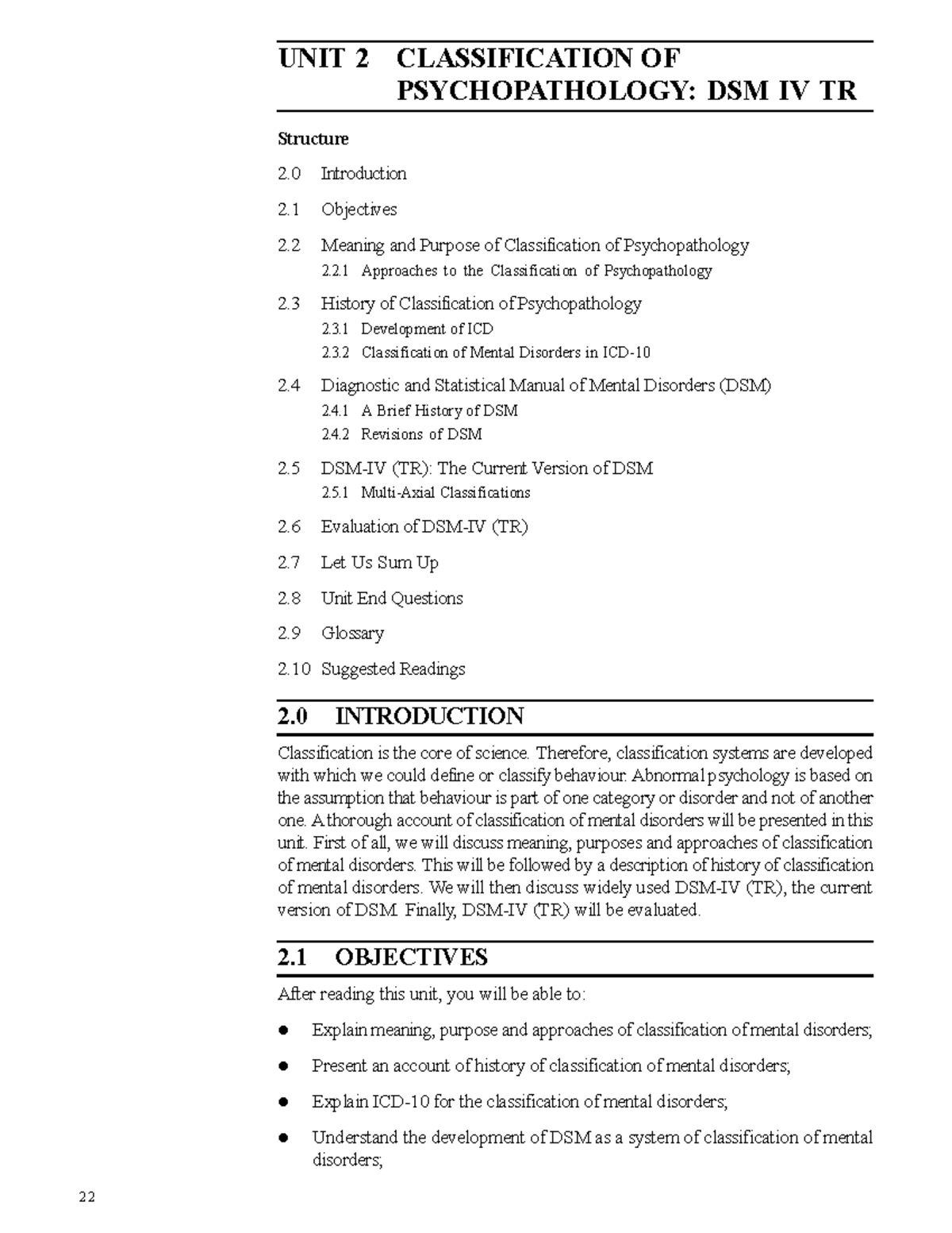 Psychopathology Classification: Insights from DSM IV TR - Unit 2 ...
