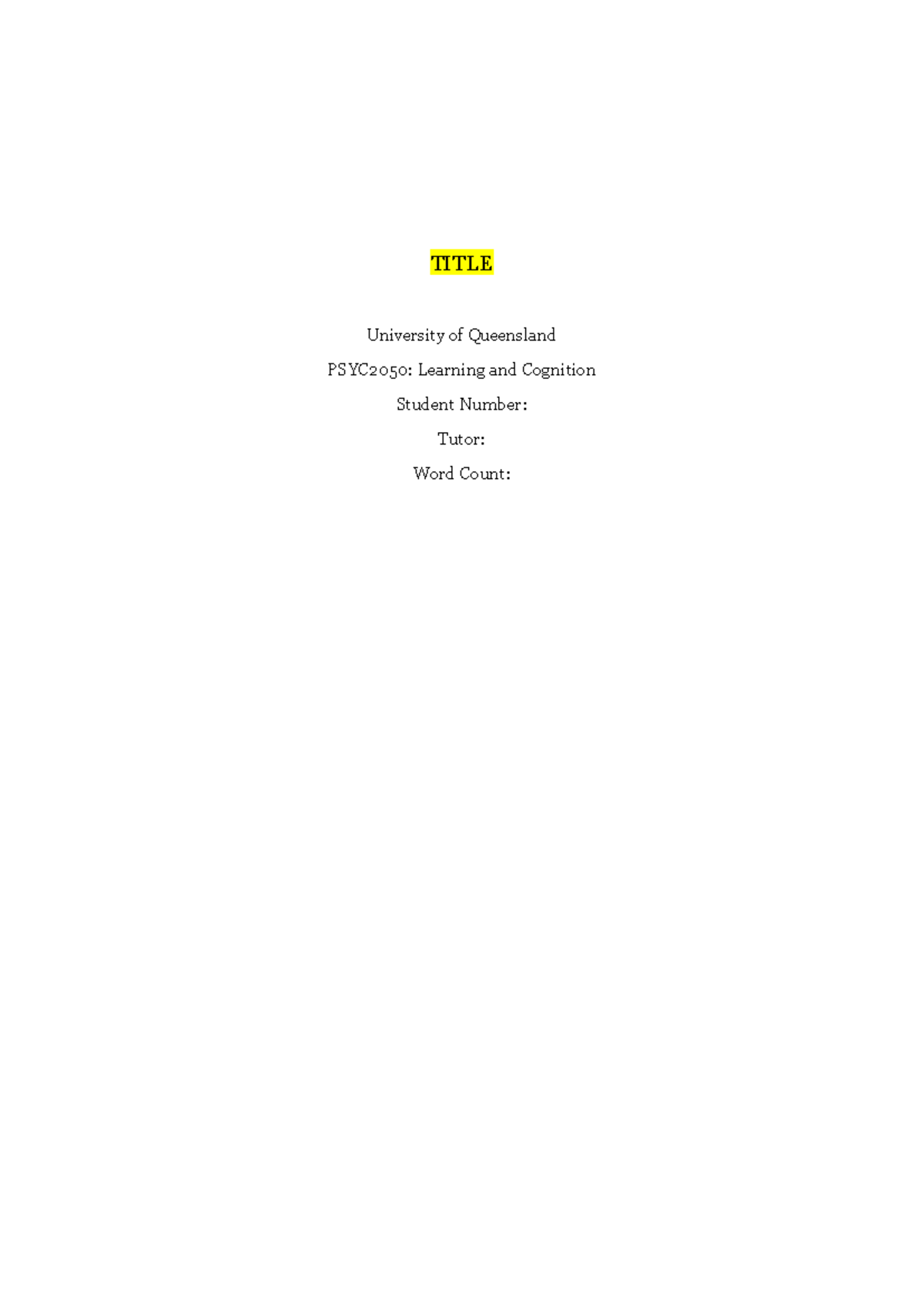 PSYC2050: Self-Monitoring Assignment on Behaviour Modification - Studocu