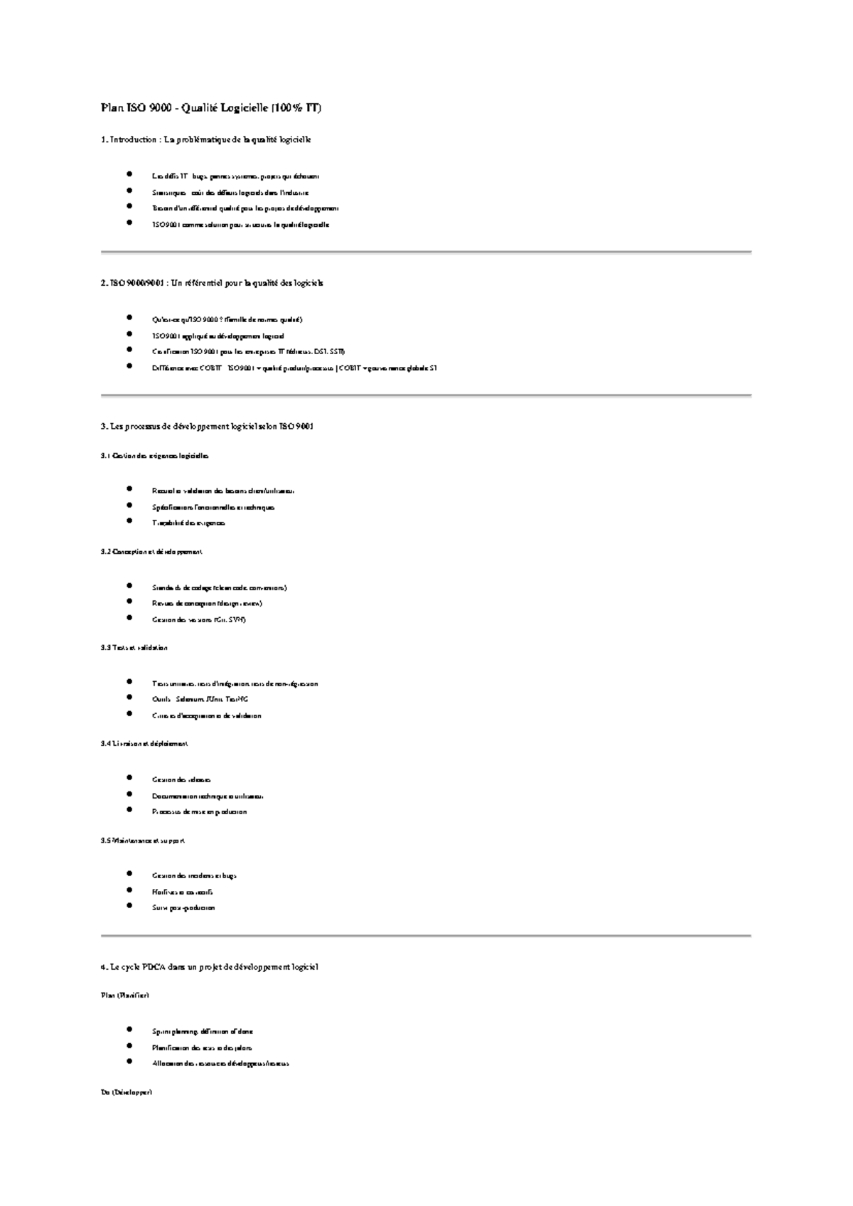 Plan ISO 9001 pour la Qualité Logicielle en IT - Introduction et ...