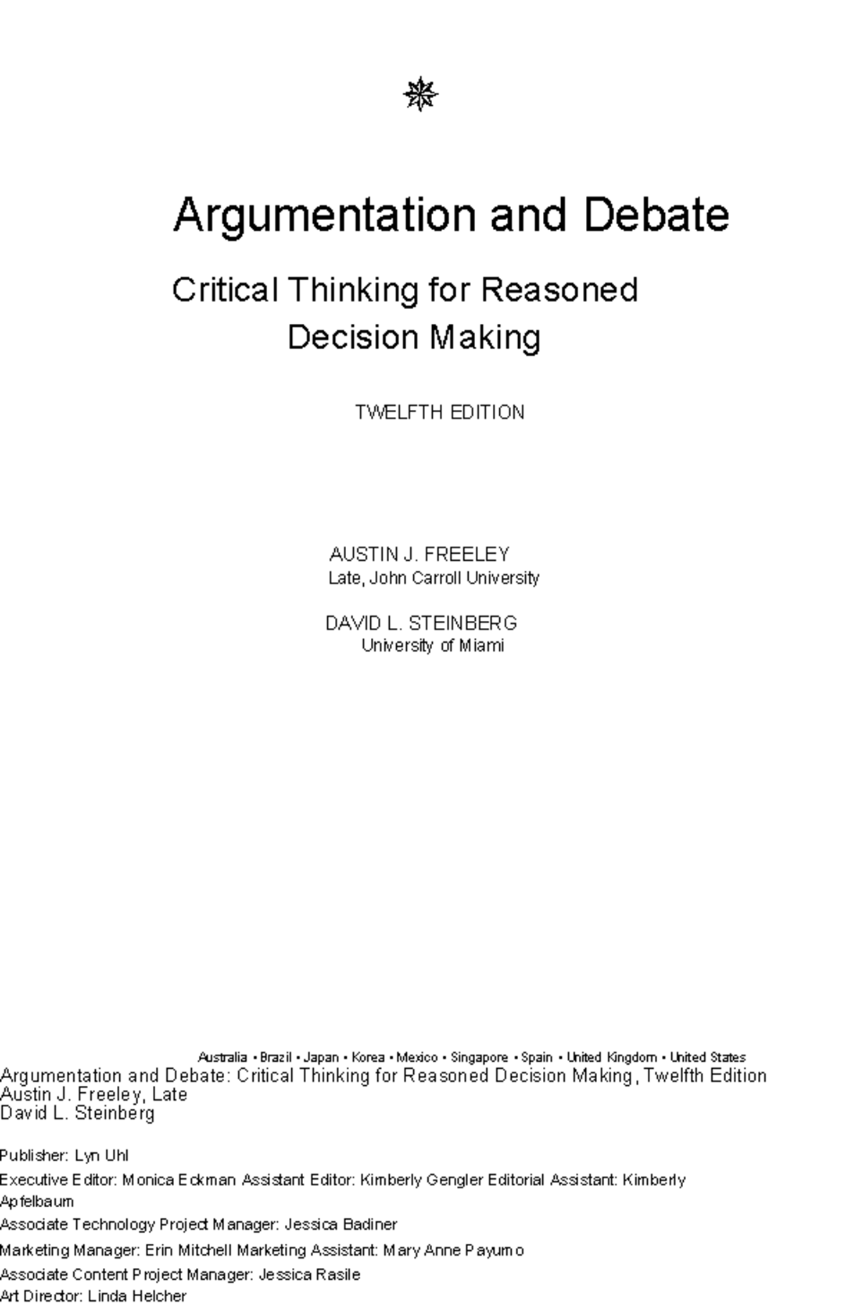 Argumentation and Debate: Critical Thinking Insights (12th Ed.) - Studocu