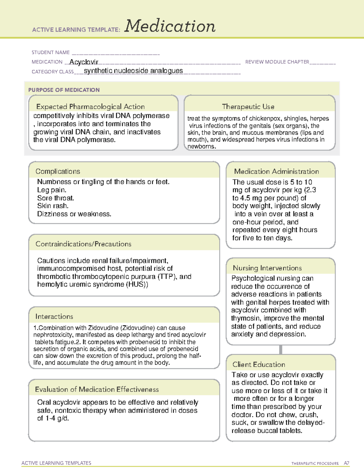 Meds final test - ACTIVE LEARNING TEMPLATES THERAPEUTIC PROCEDURE A ...