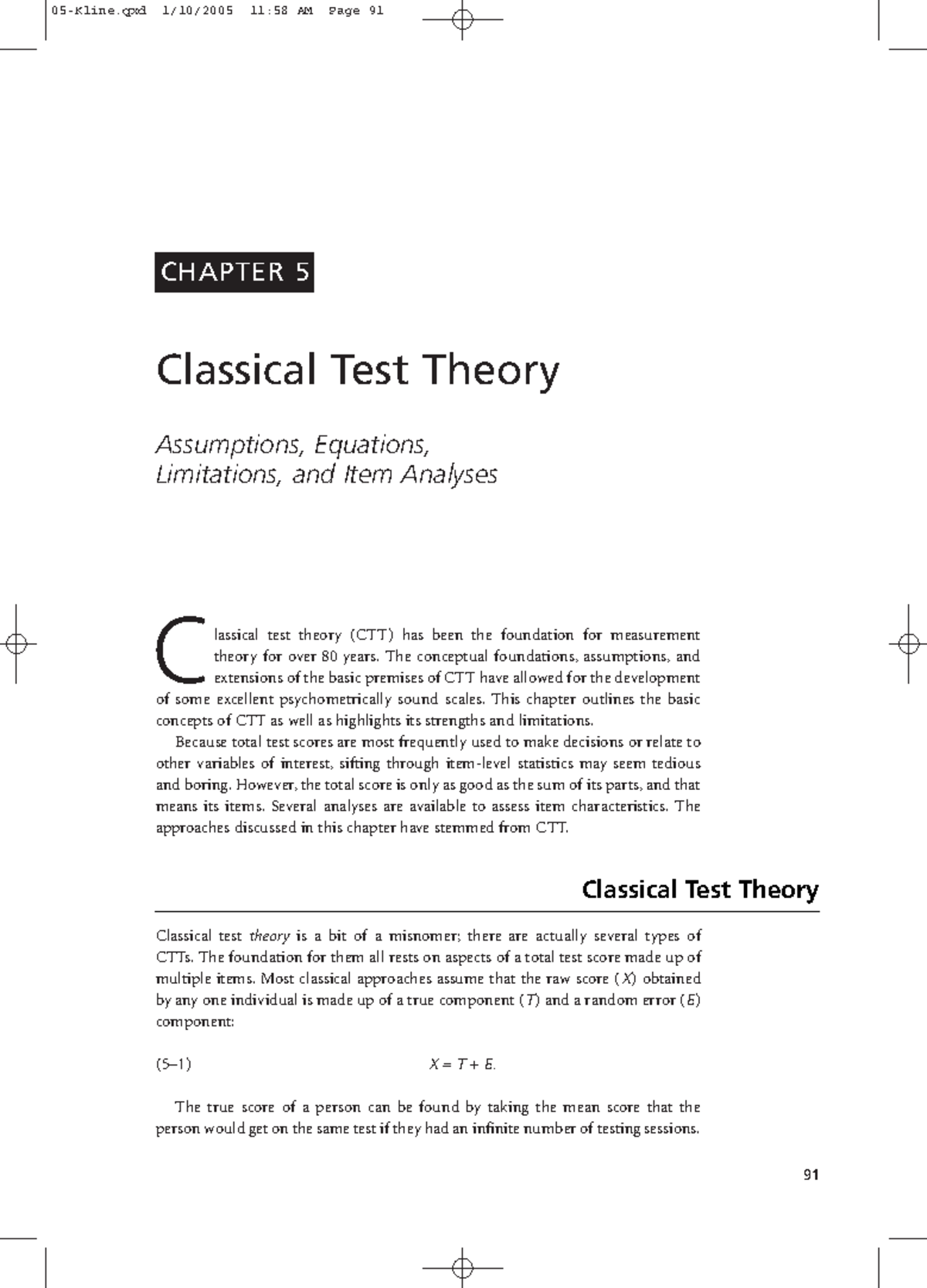 4869 Kline Chapter 5: Classical Test Theory - Concepts & Limitations ...