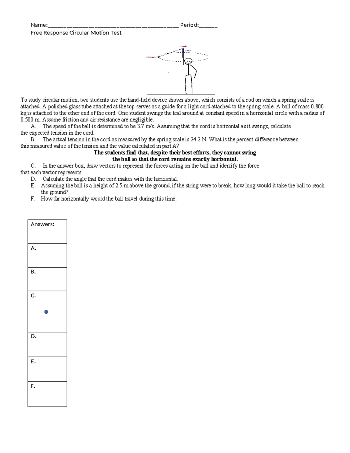 Circular Motion FR Test AB: Concepts, Calculations, and Applications ...