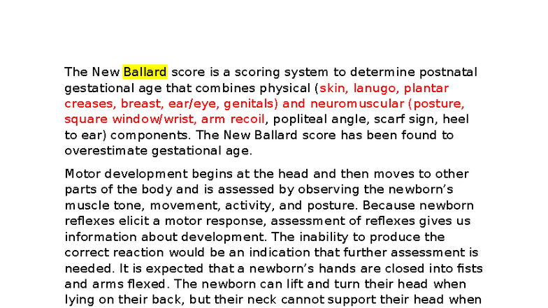 Pre Class Assignment: Understanding the New Ballard Score and Newborn ...
