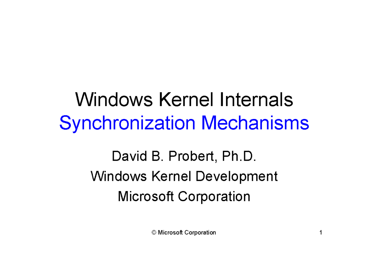 Windows Kernel Development - Synchronization Mechanisms - Studocu