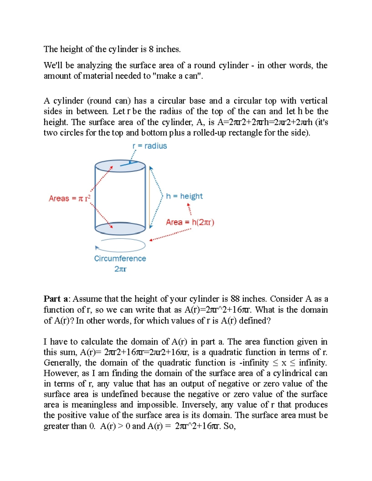 Module 2 Discussion: Surface Area of a Cylinder in MAT 142 - Studocu