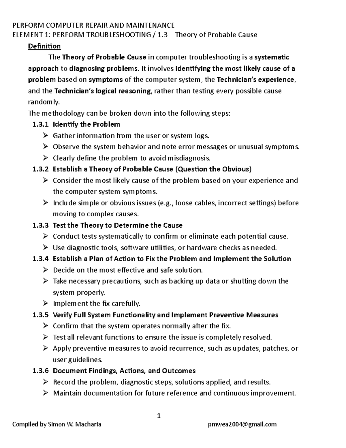 COMP 101: Computer Repair & Maintenance - Troubleshooting Theory - Studocu