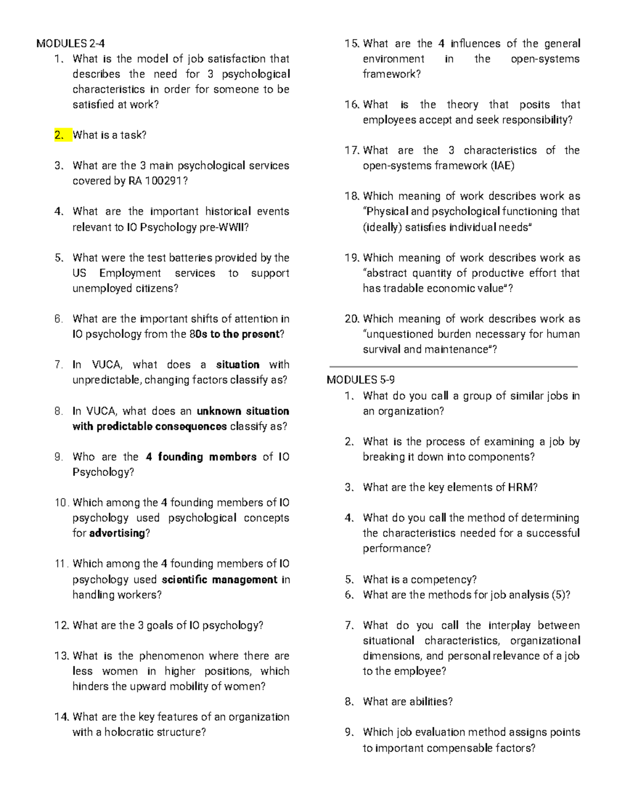Industrial Organizational Psychology RA 100291 Sample Exam Questions ...