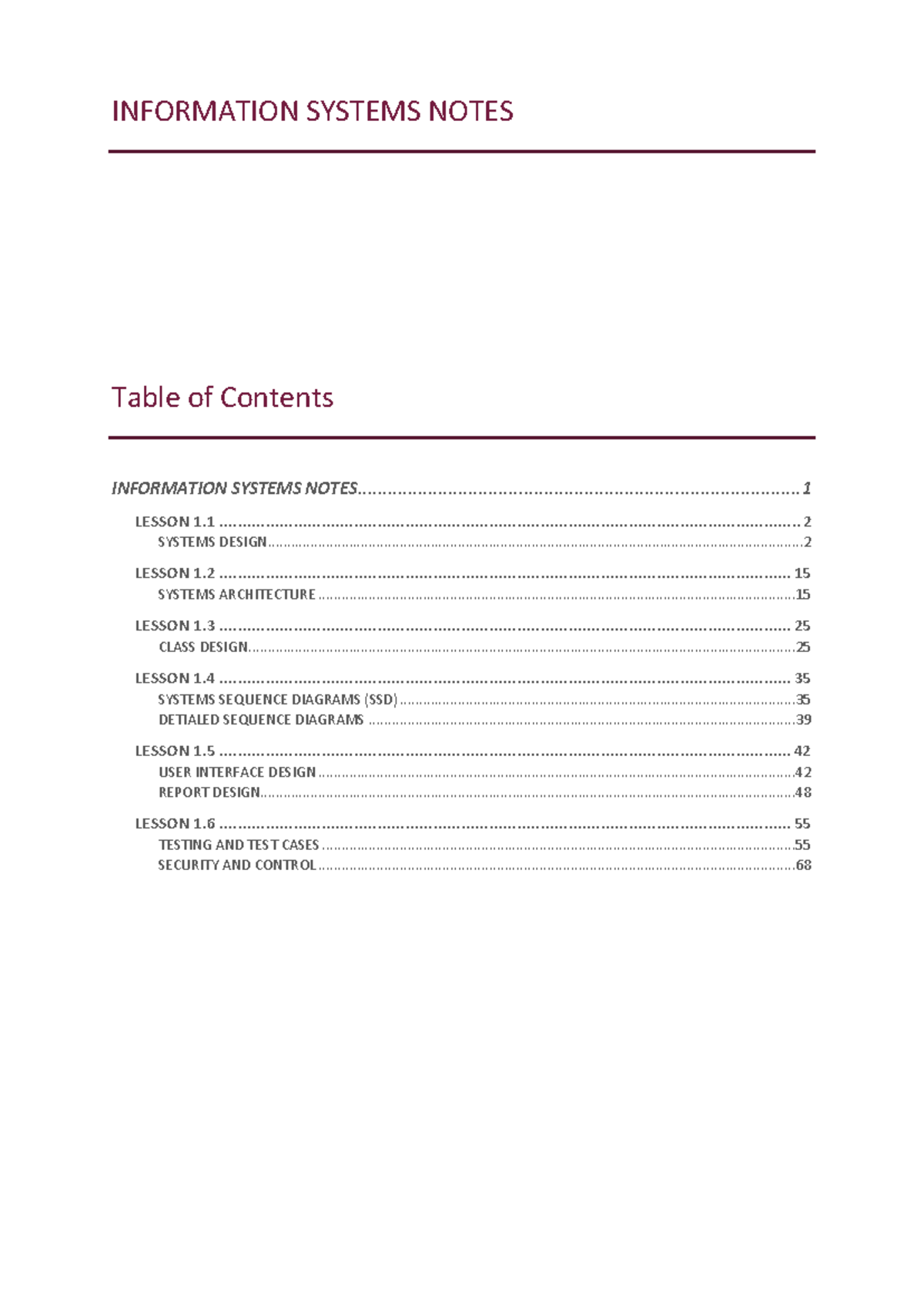 Information Systems Notes - INFORMATION SYSTEMS NOTES - Studocu