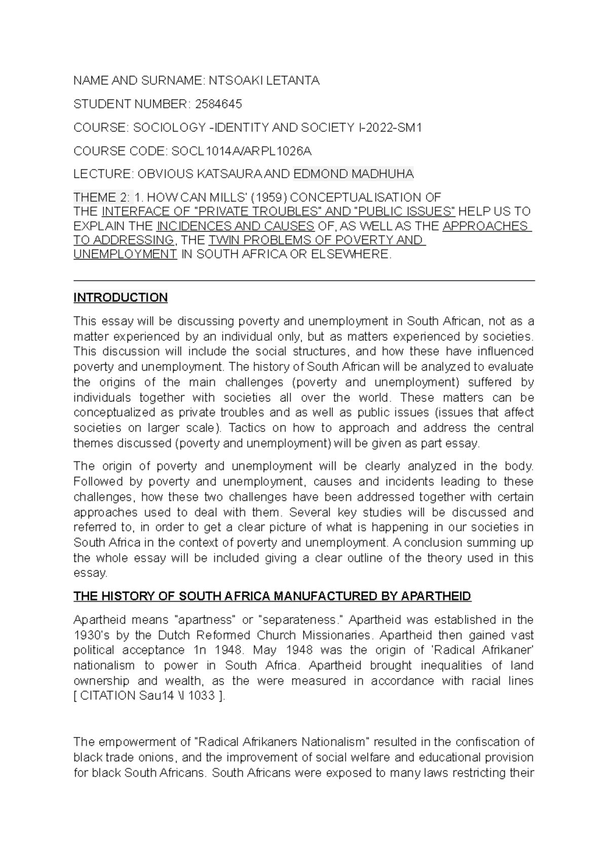 SOCL1014A/ARPL1026A: Understanding Mills' Concepts on Poverty ...