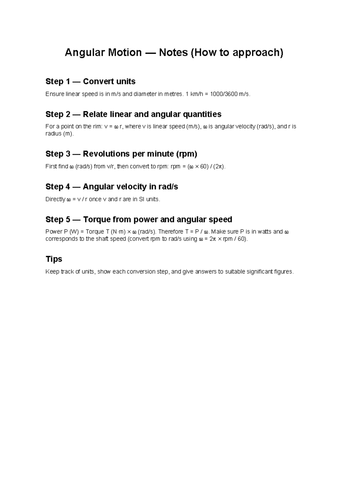 Angular Motion Notes: Conversions and Relationships - Studocu