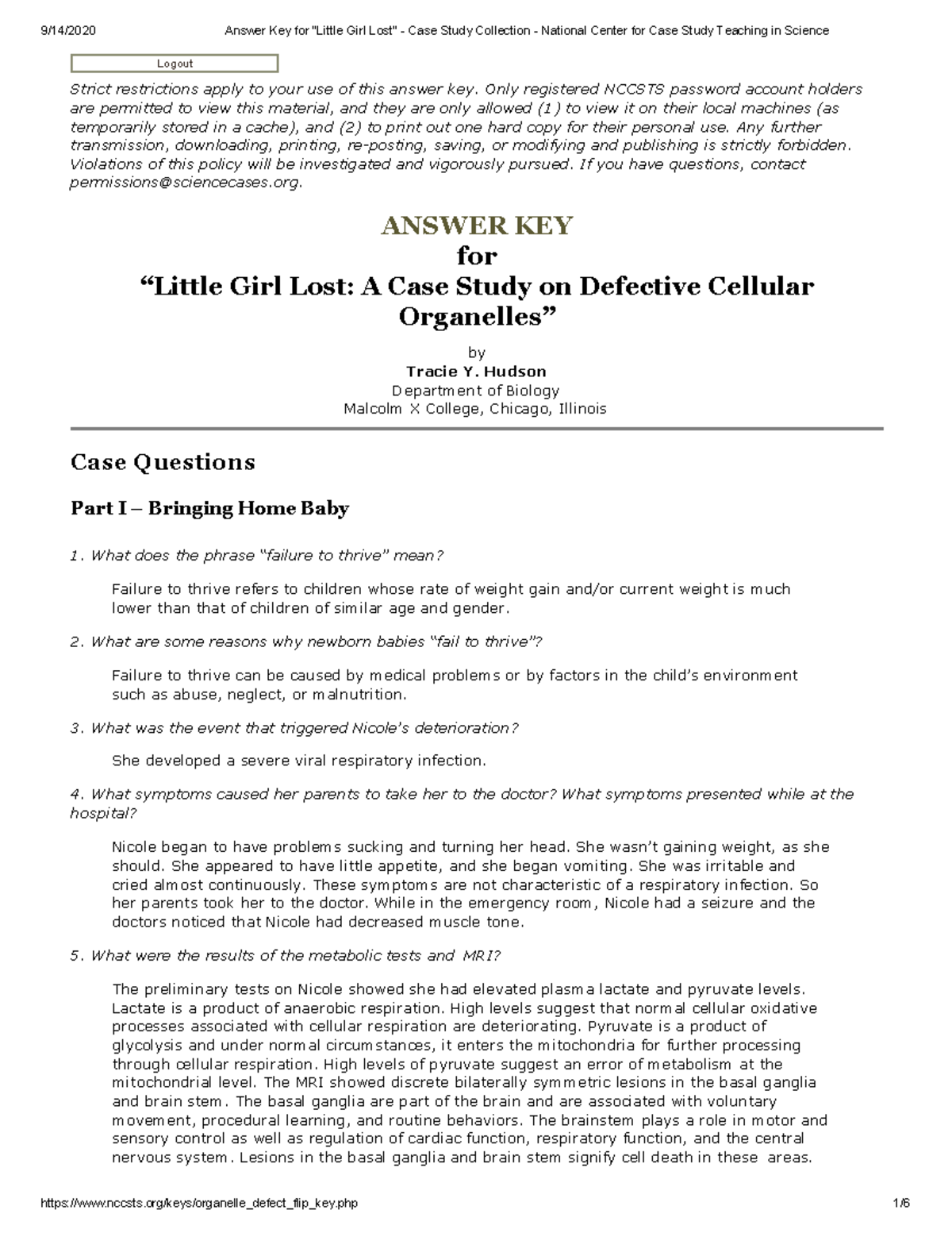 Answer Key for "Little Girl Lost" Case Study - NCCSTS Collection - Studocu