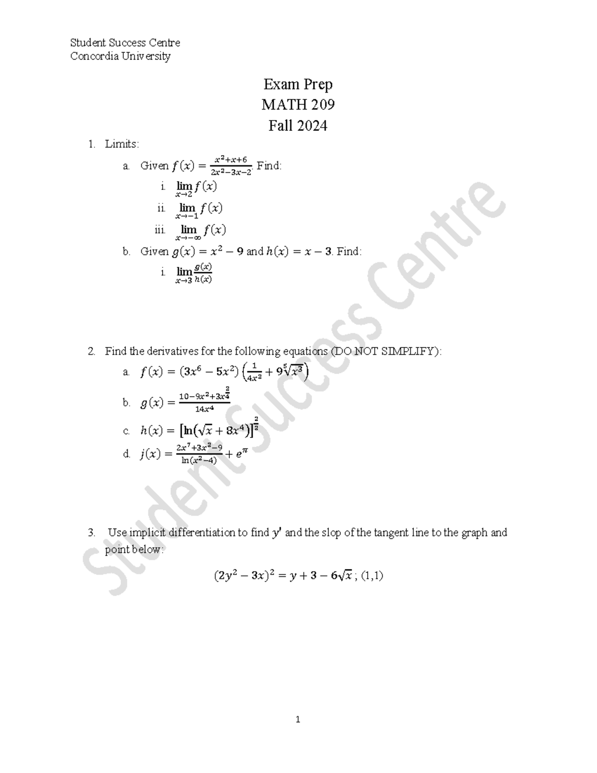 MATH-209 Fall2024 Practice Final - Concordia University Exam Prep MATH ...