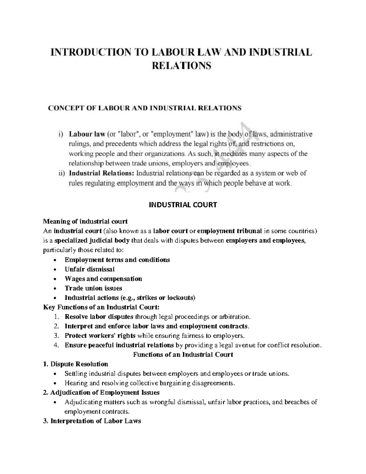 Labour Law Notes: Understanding the Industrial Court Functions and ...