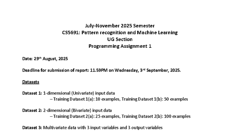 CS5691: Pattern Recognition & ML - Programming Assignment 1 - Studocu
