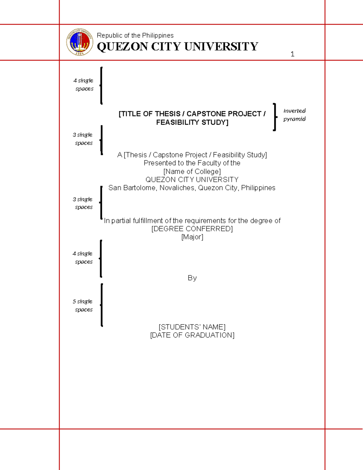 QCU Thesis/Capstone Project Formatting Template Guide - Studocu
