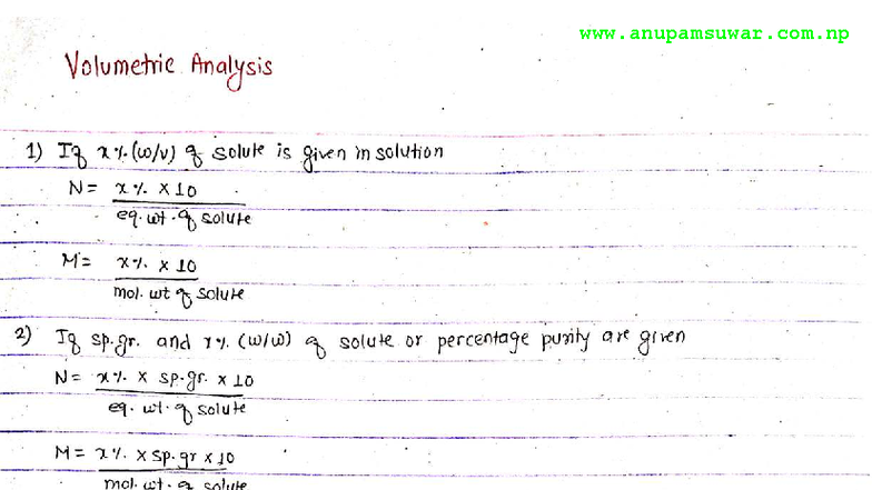 Volumetric Analysis Numericals for CHEM 101: Practice Problems - Studocu