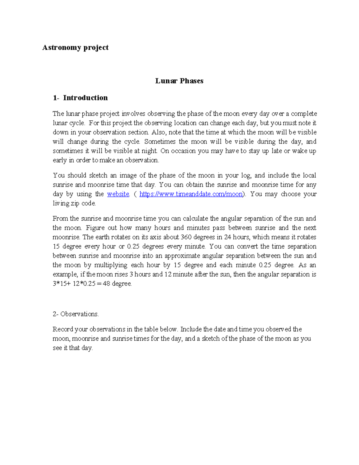 Project Lunarphasewith Calendars - Astronomy project Lunar Phases 1 ...