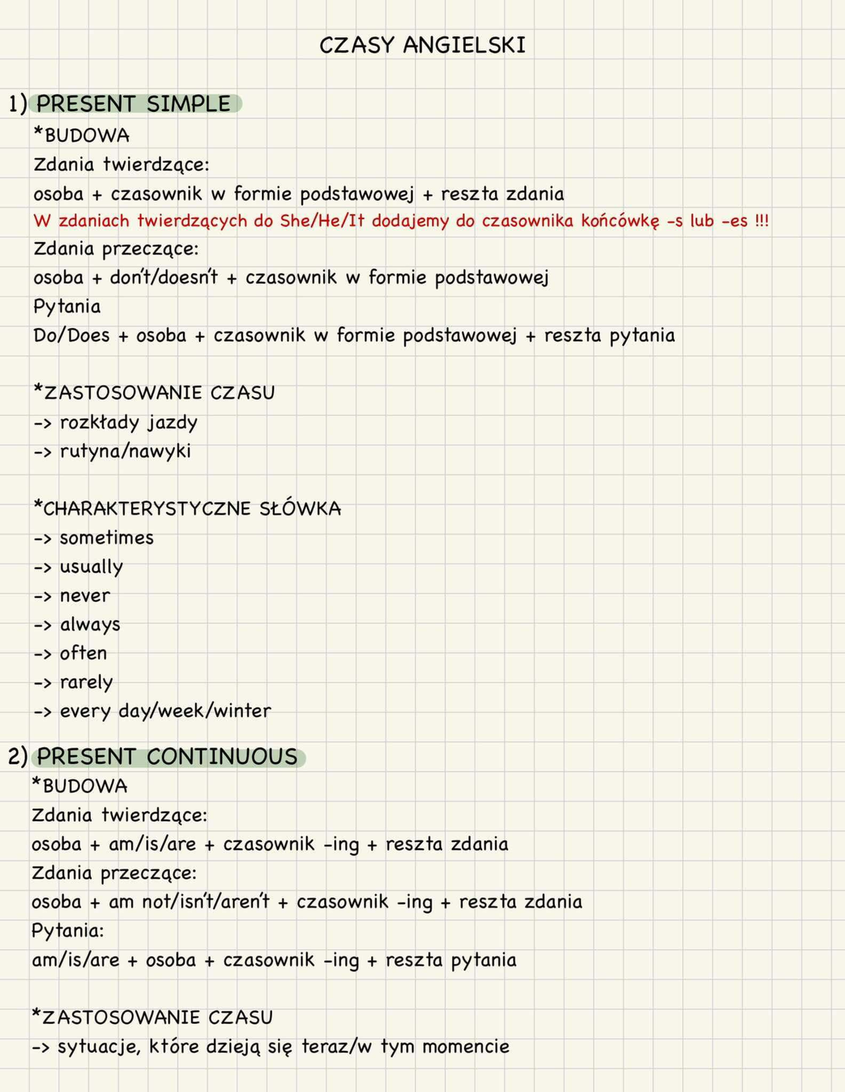 CZASY ANGIELSKI: Present, Past, Future Tenses Overview - Studocu