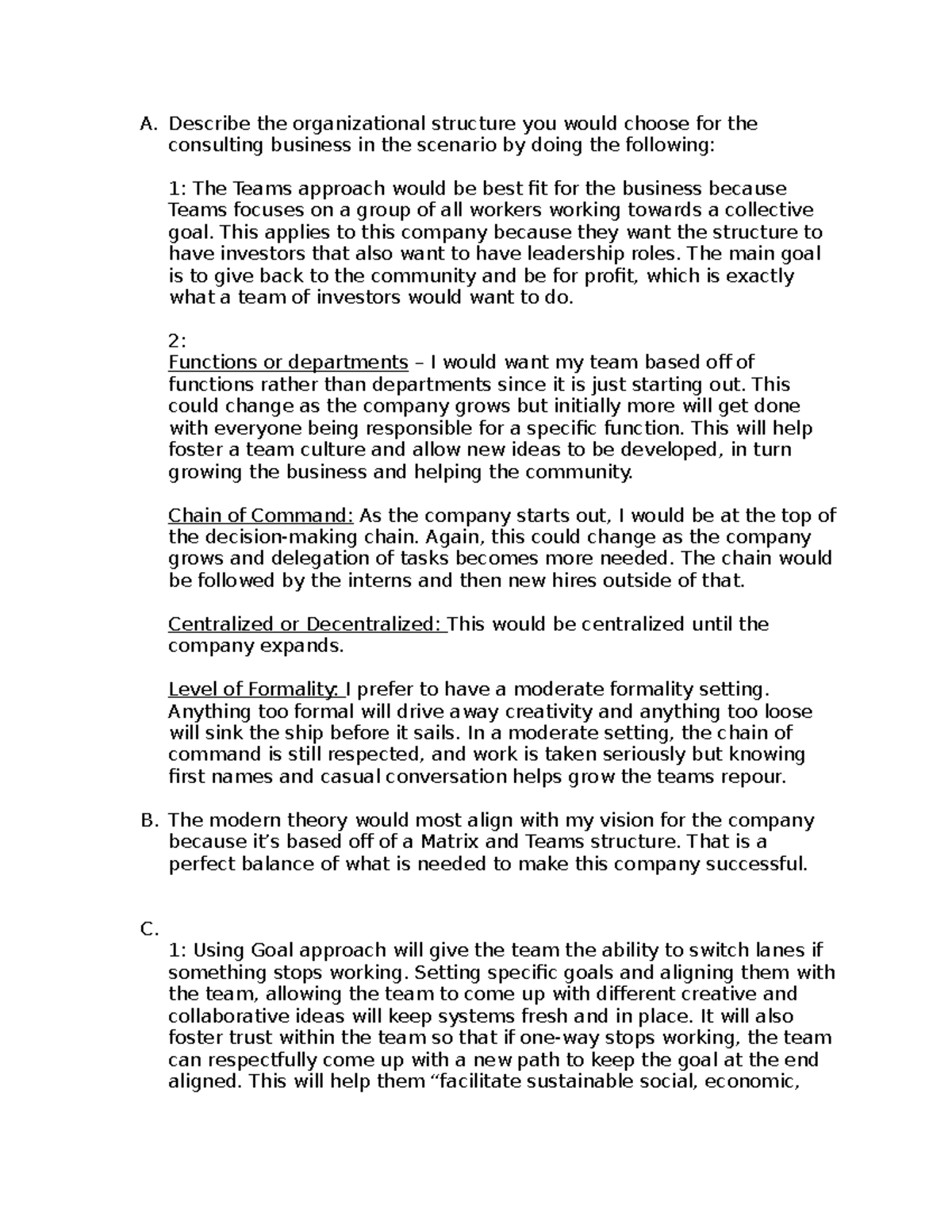 TEM2 Task 1: Organizational Structure for a Consulting Business - Studocu