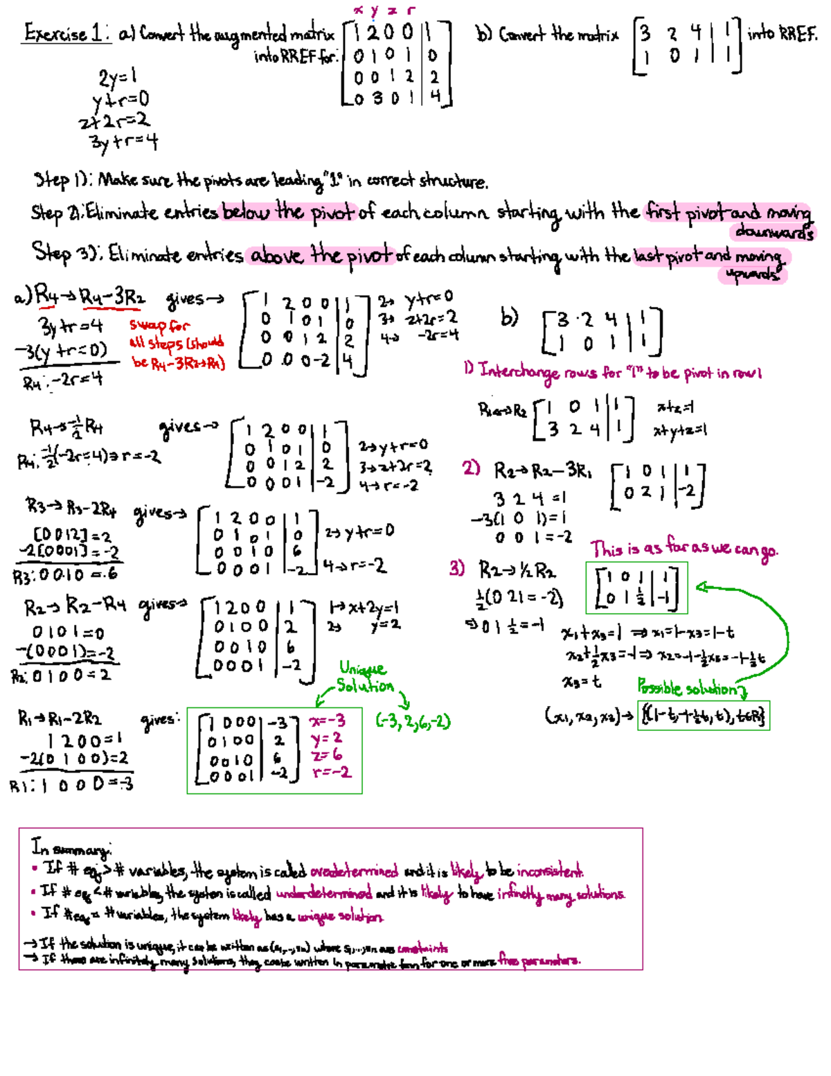Linear Algebra 2: RREF and Matrix Operations Notes - Studocu