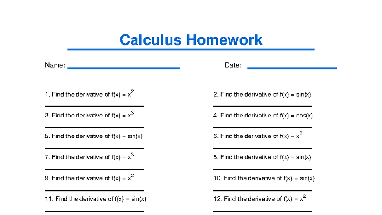 Calculus Homework 4: Derivatives of Functions - Studocu