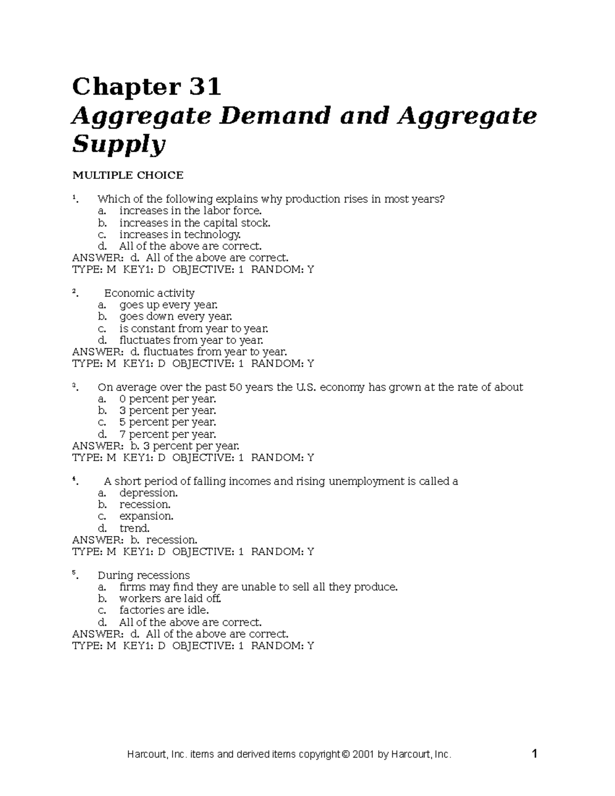 Chap31 - Aggregate Demand & Supply Test Bank for Final Exam - Studocu