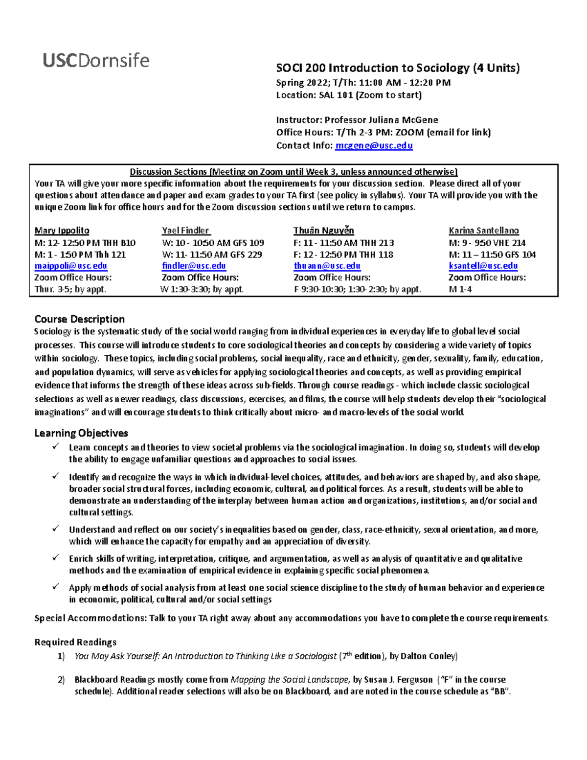 Syllabus for SOCI 200: Intro to Sociology - Spring 2022 - Studocu