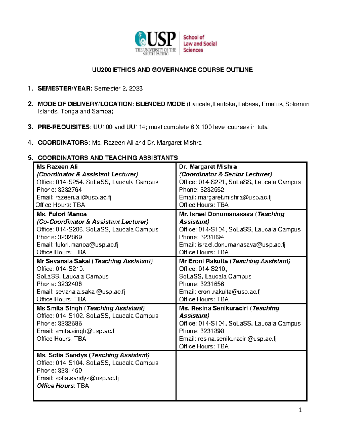 UU200 Ethics and Governance Course Outline - S2 2023 Blended Mode - Studocu