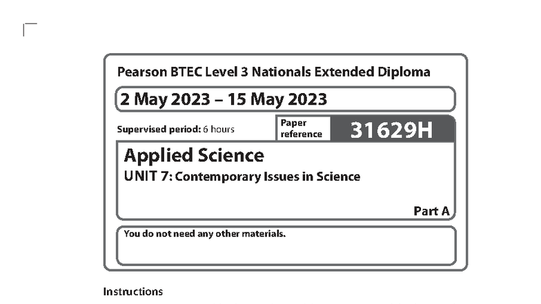 Applied Science BTEC Level 3 Unit 7: Contemporary Issues in Science - June 2023 - Studocu